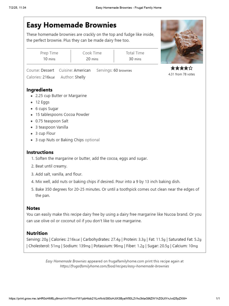 Easy Homemade Brownies 60 Brownies | PDF