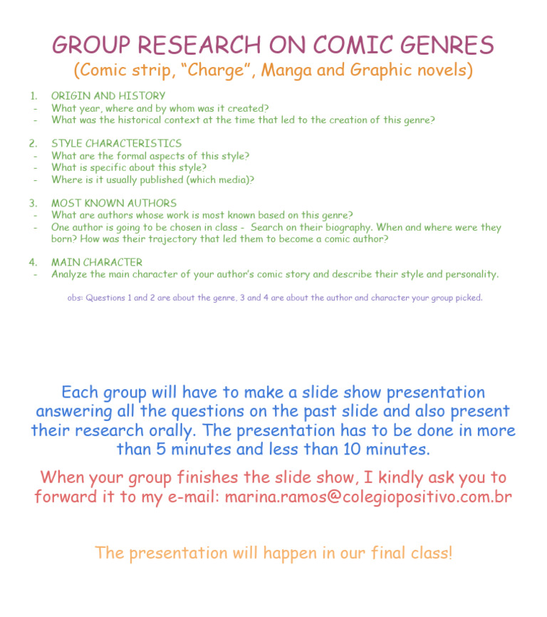 Visual Arts - Group Research On Comic Genres and Authors | PDF