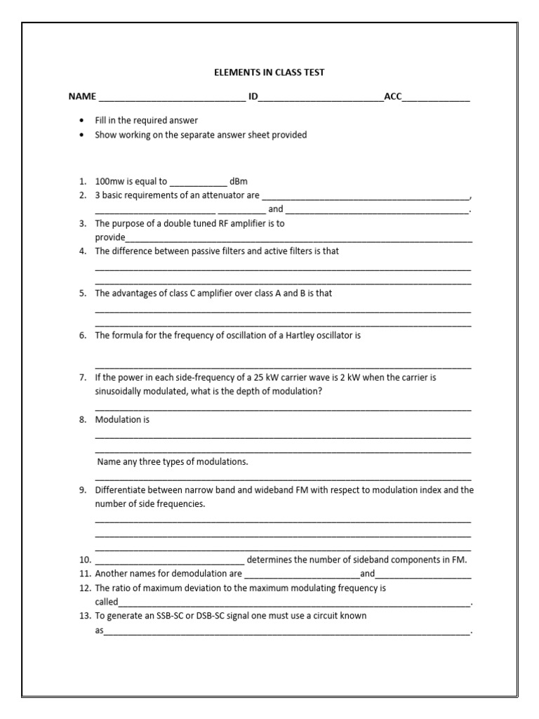ELEMENTS IN CLASS TEST | PDF | Detector (Radio) | Frequency Modulation