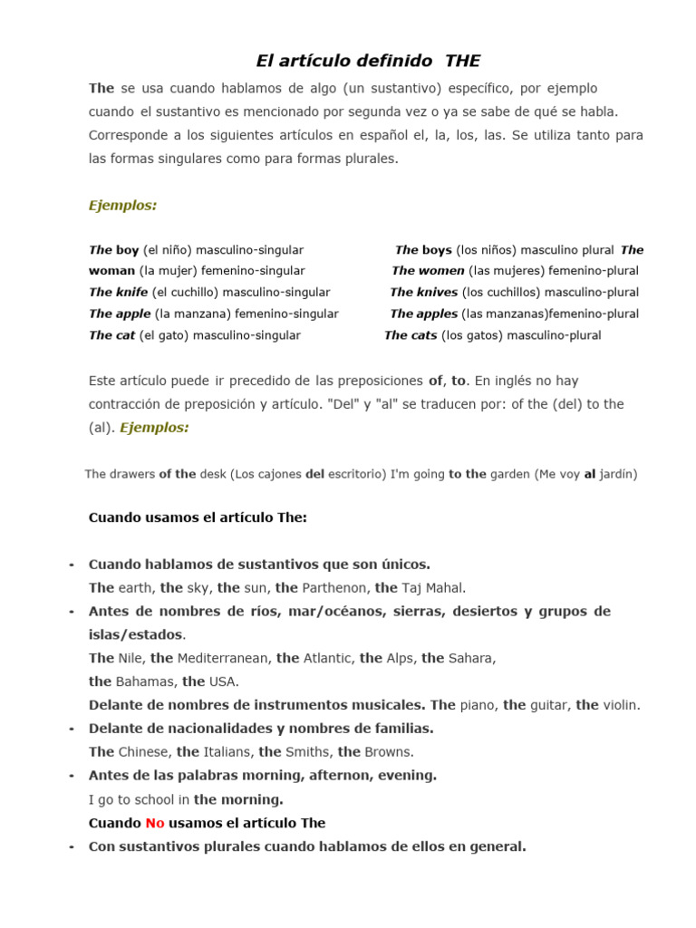 El Artículo Definido THE | PDF