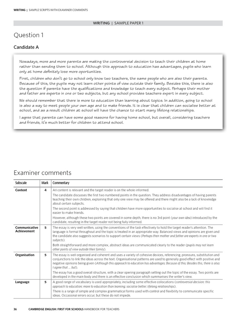 Cambridge English First For Schools 2015 Sample Paper 1 Writing Sample ...