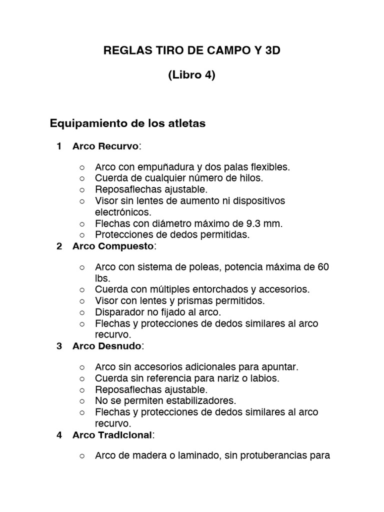Reglamento Tiro Campo y 3D | PDF | Tiro al arco | Arco y flecha