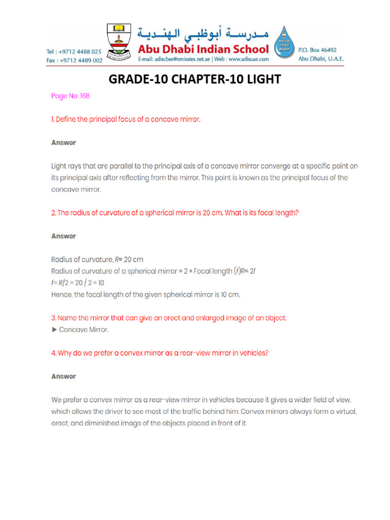 Grade 10 Light Chapter Overview | PDF