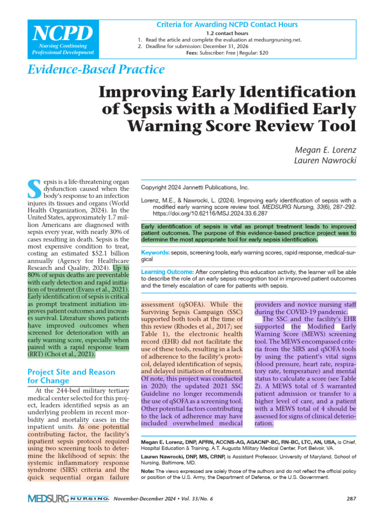 Improving Early Identification of Sepsis With A Modified Early Warning ...
