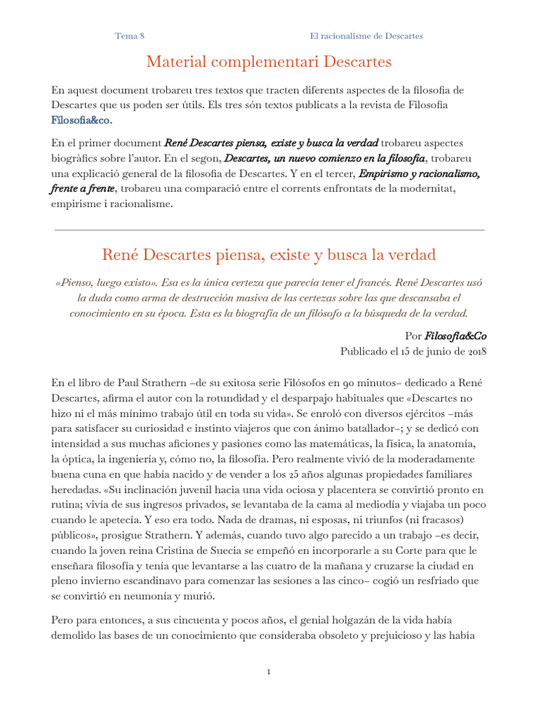 Descartes, Un Nuevo Comienzo en La Filosofía | PDF | Racionalismo ...