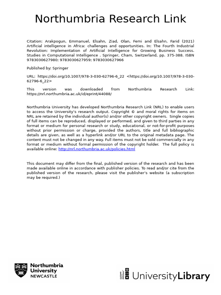 AI in Africa Opportunities and Challenges Paper 68 Manuscript | PDF ...