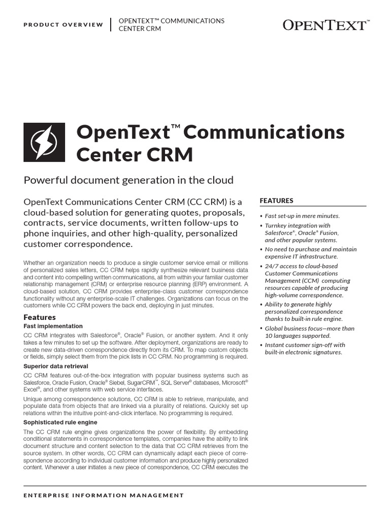 Opentext Po Ex Opentext Communications Center CRM en | PDF | Customer ...