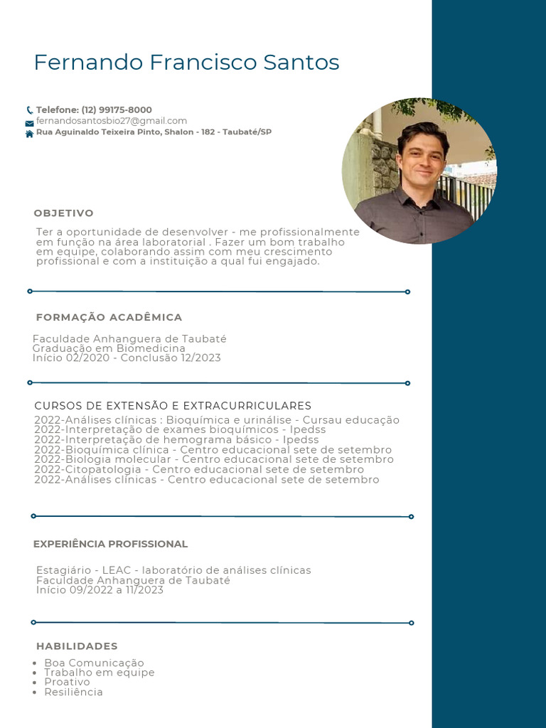 Currículo Fernando Biomedicina | PDF