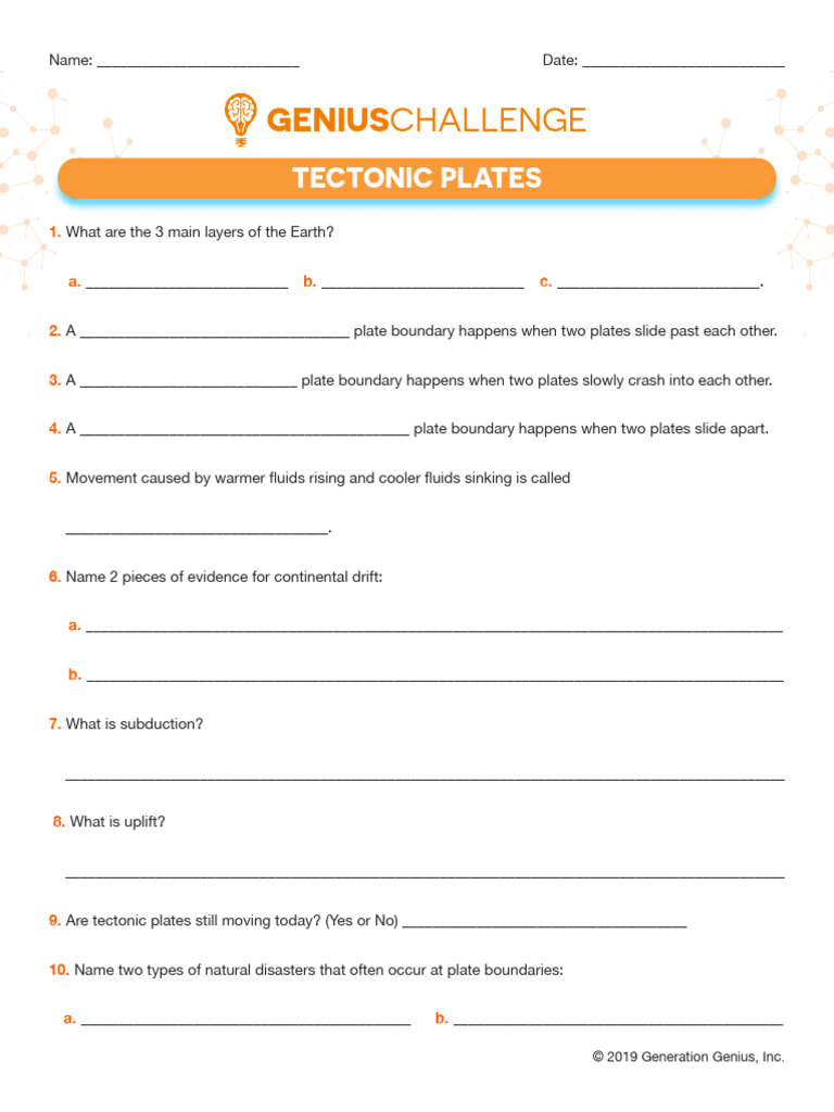 Tectonic Plates Worksheet Answers | PDF