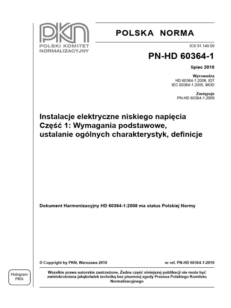 PN-HD 60364-1: Polska Norma | PDF