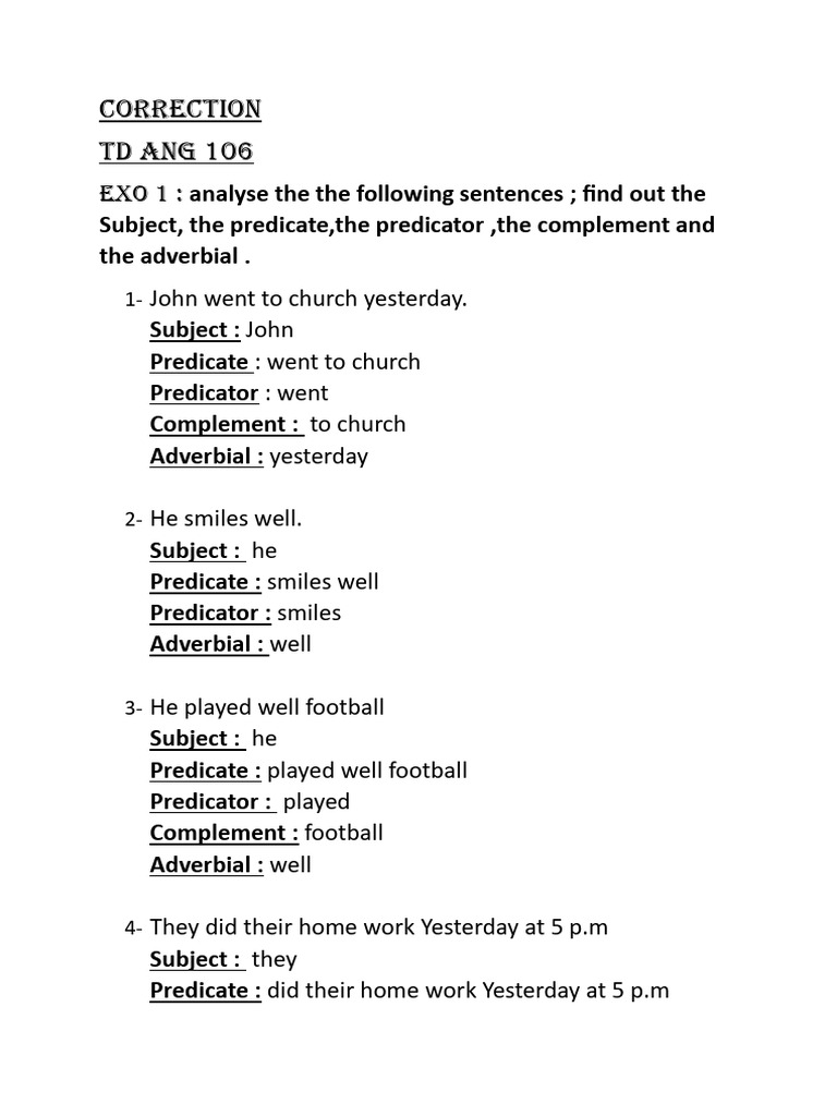 Correction TD ANG 106 FIRST | PDF | Subject (Grammar) | Syntax