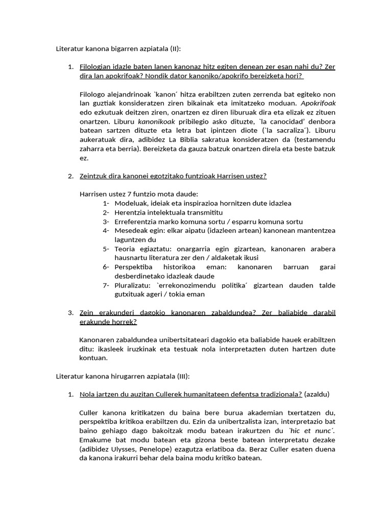 Literatur Kanona Bigarren Eta Hirugarren Azpiatala | PDF
