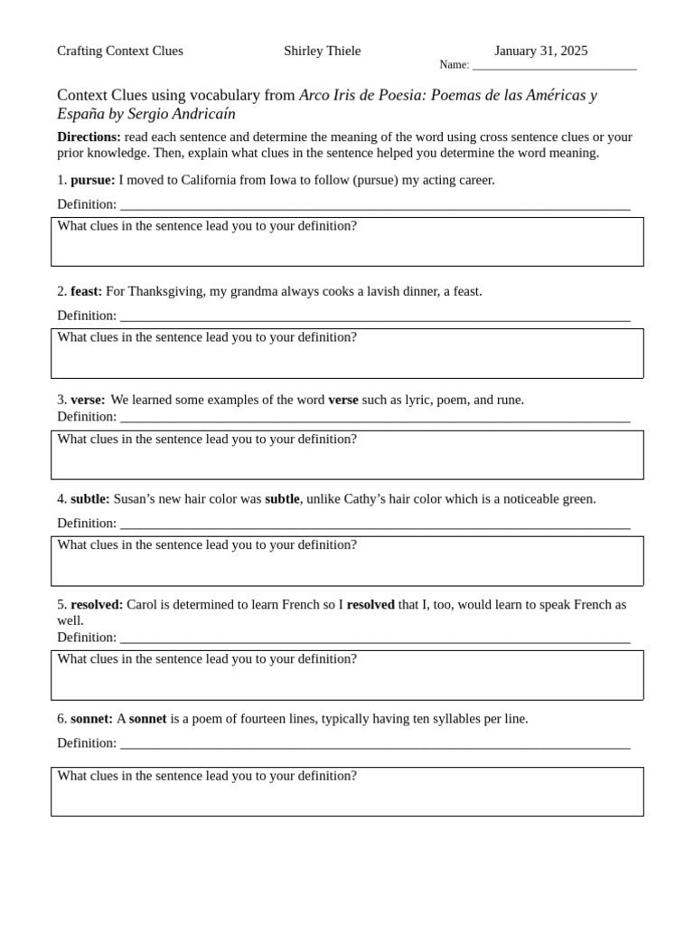 Context Clues Worksheet for Students | PDF | Reading Comprehension ...
