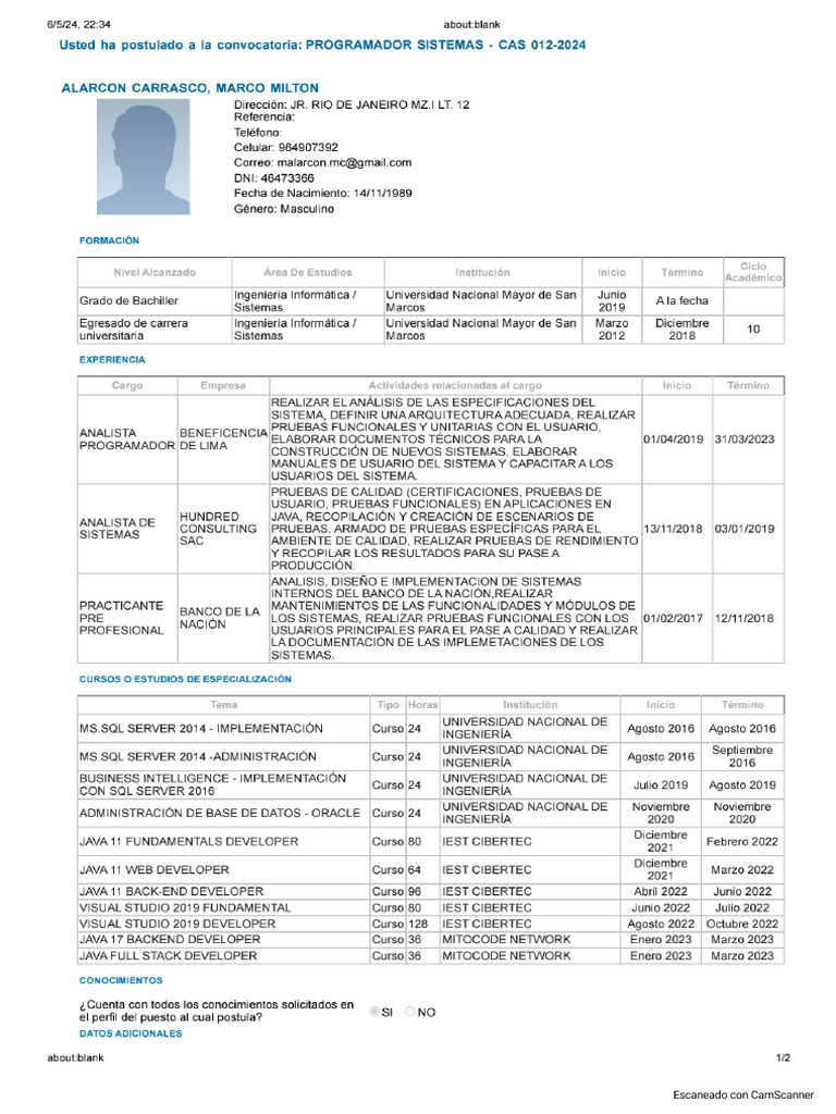 Documentos Proceso Cas 012-2024 | PDF