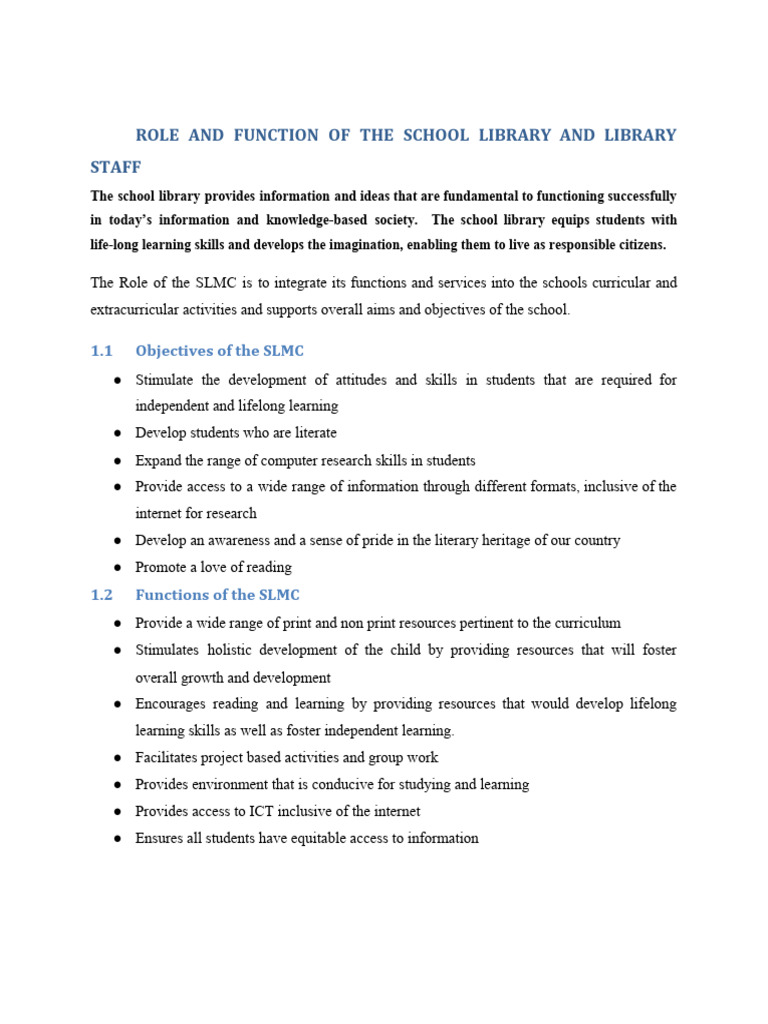 Functions of the School Library | PDF | Libraries | School Library