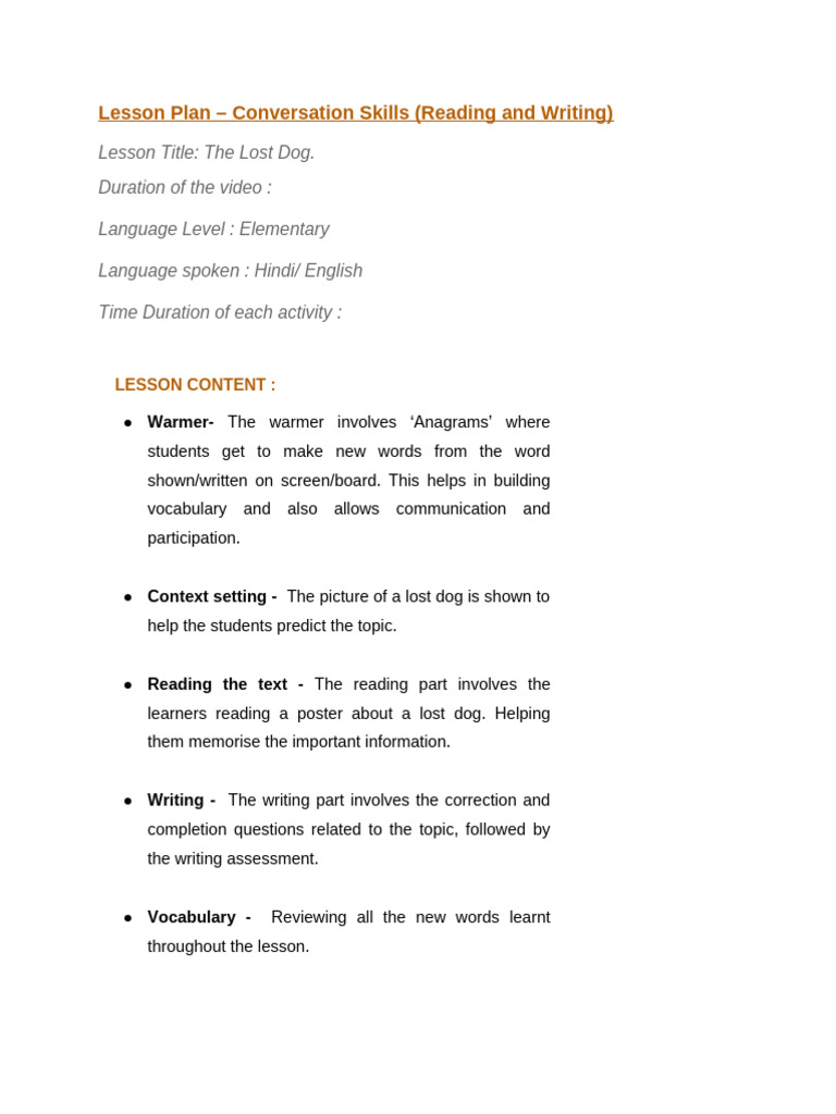 Conversation Skills Lesson Plan: Lost Dog | PDF