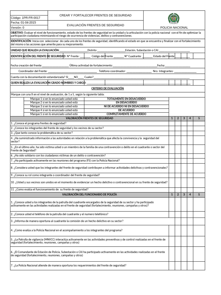 1pr-Fr-0017 Evaluación Frentes de Seguridad | PDF | Valores | Policía
