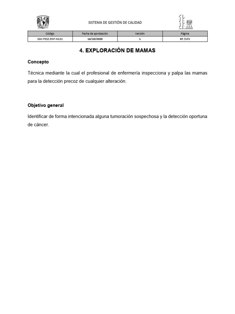 Exploración Mamaria: Técnica y Procedimiento | PDF | Cáncer | Pecho
