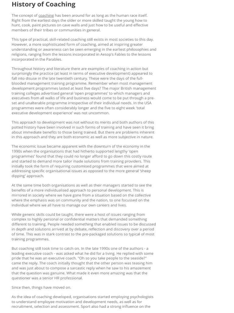 The History of Coaching - Articles PCI - Performance Coaching ...