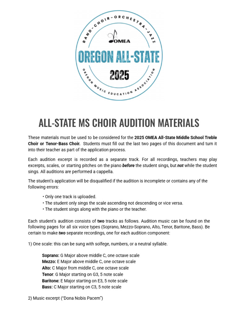 All-State MS Choir Audition Guide 2025 | PDF | Clef | Pitch (Music)