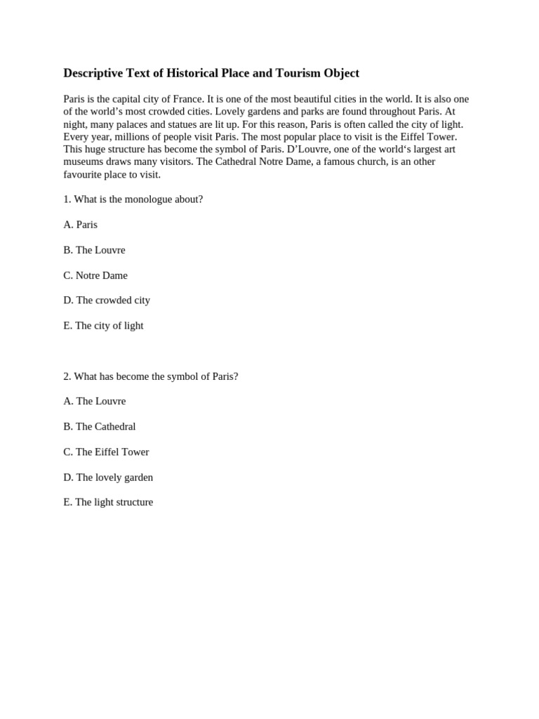 Descriptive Text of Historical Place and Tourism Object | PDF