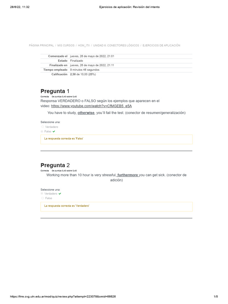 Ejercicios de Aplicación - Revisión Del Intento | PDF