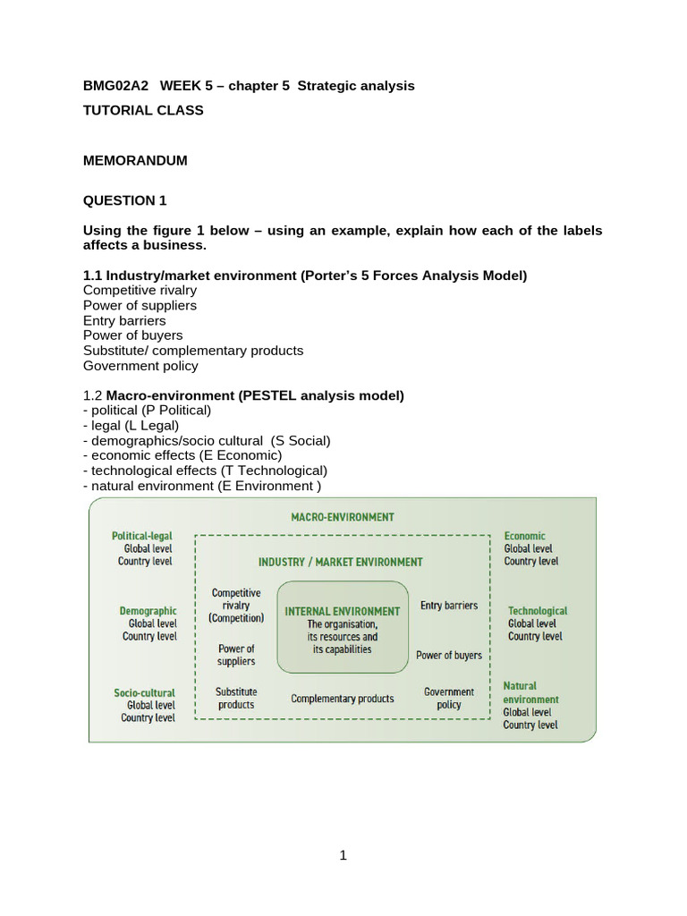 Tutorial Class Week 5 Chapter 5 Strategic Analysis BMG02A2 | PDF