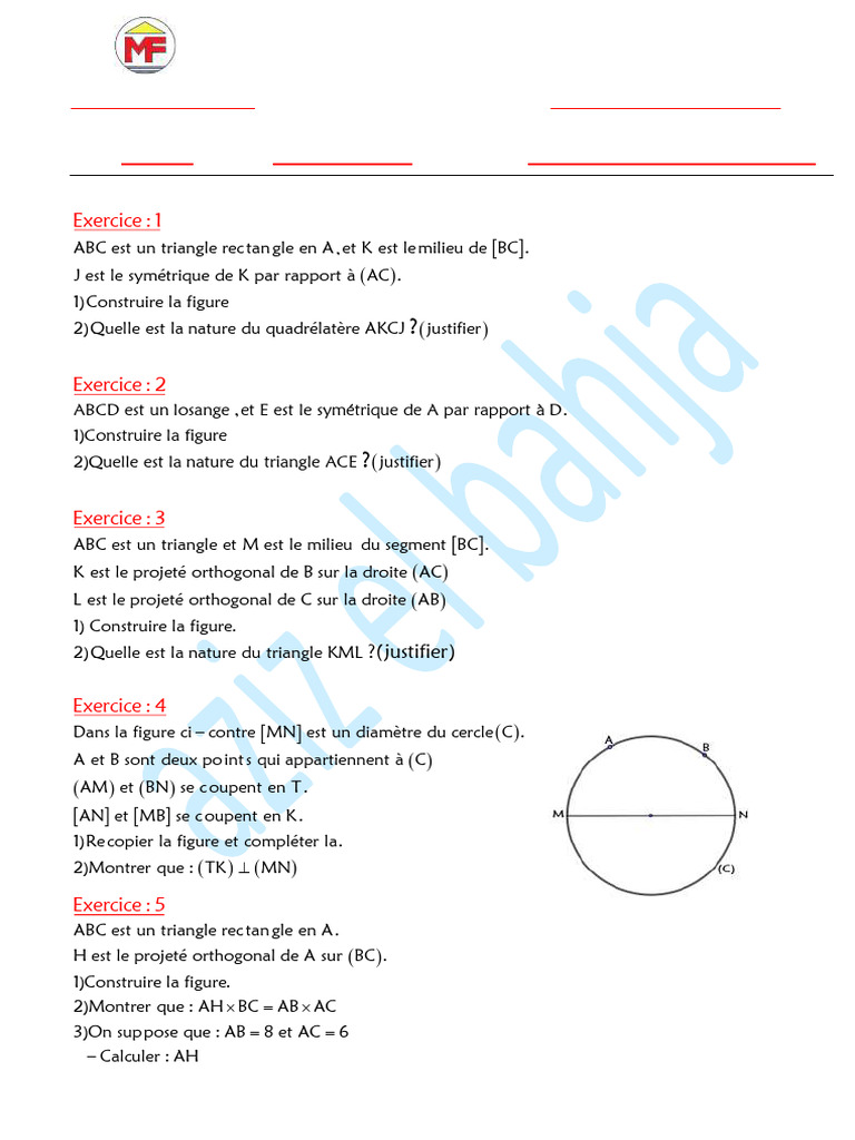 Projeté orthogonal dans un triangle rectangle | PDF