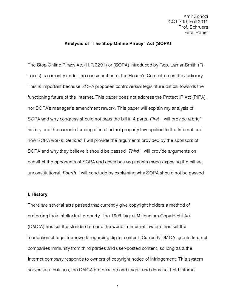 Analysis of "The Stop Online Piracy" Act (SOPA) | PDF | Copyright ...