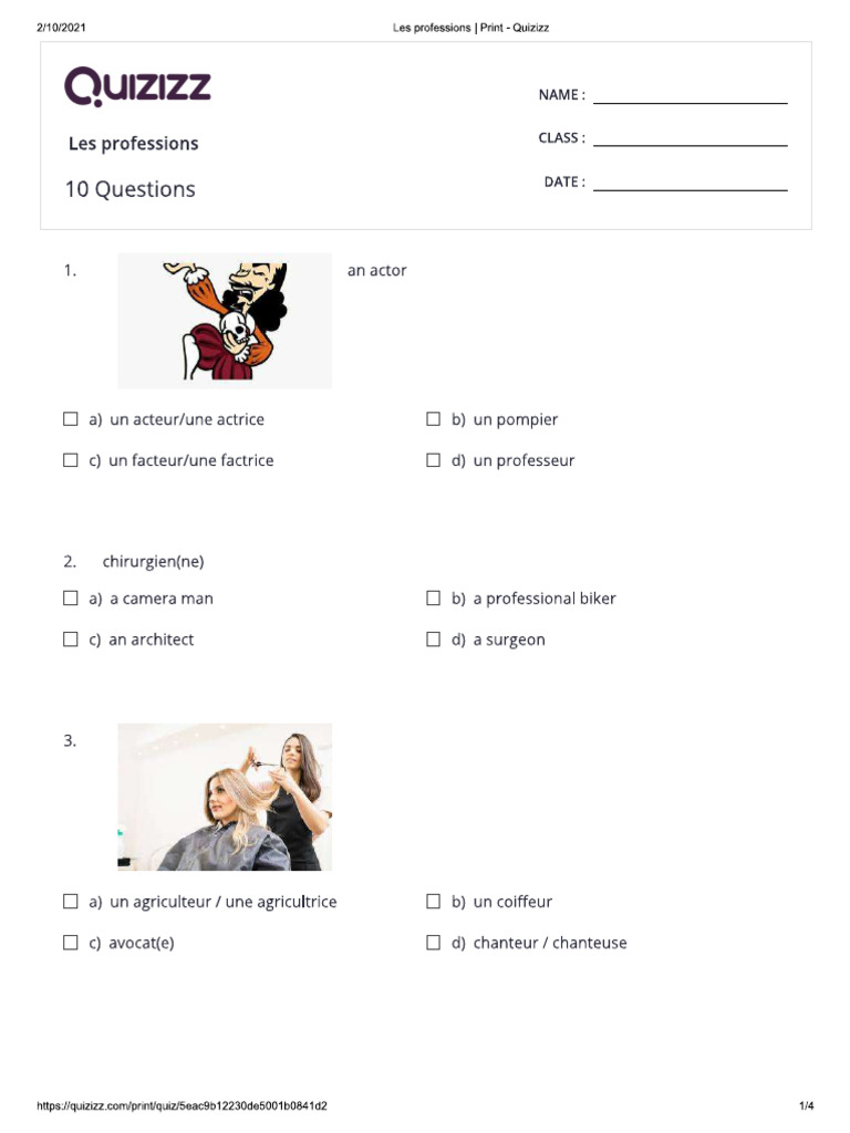 Les Profession Quiz | PDF
