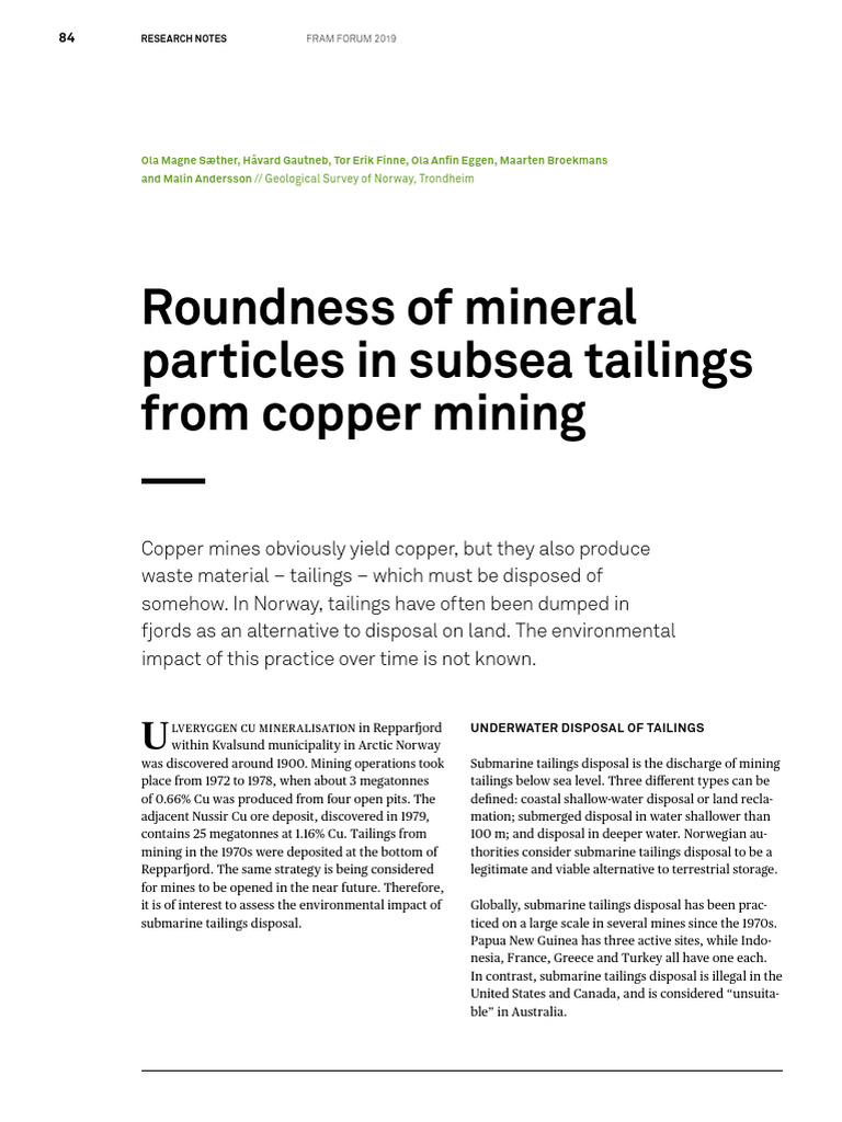 Roundness of Mineral Particles in Subsea Tailings From Copper Mining ...