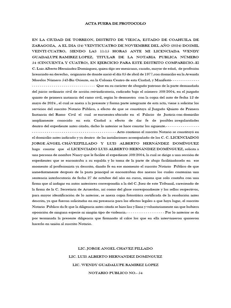 Acta Fuera de Protocolo | PDF | Gobierno | Justicia