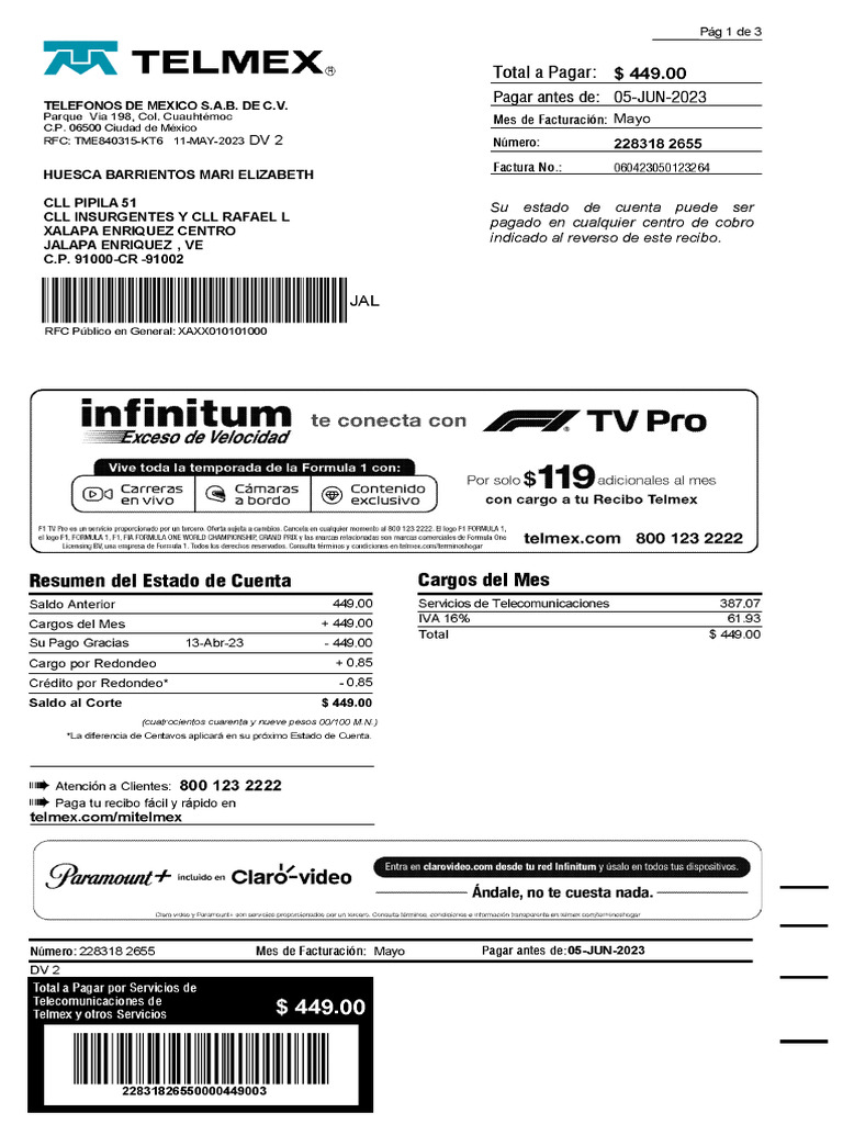 Recibo Telmex | PDF