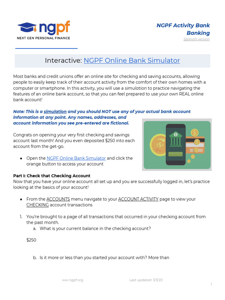 NGPF Online Bank Simulator Guide | PDF | Transaction Account | Banks