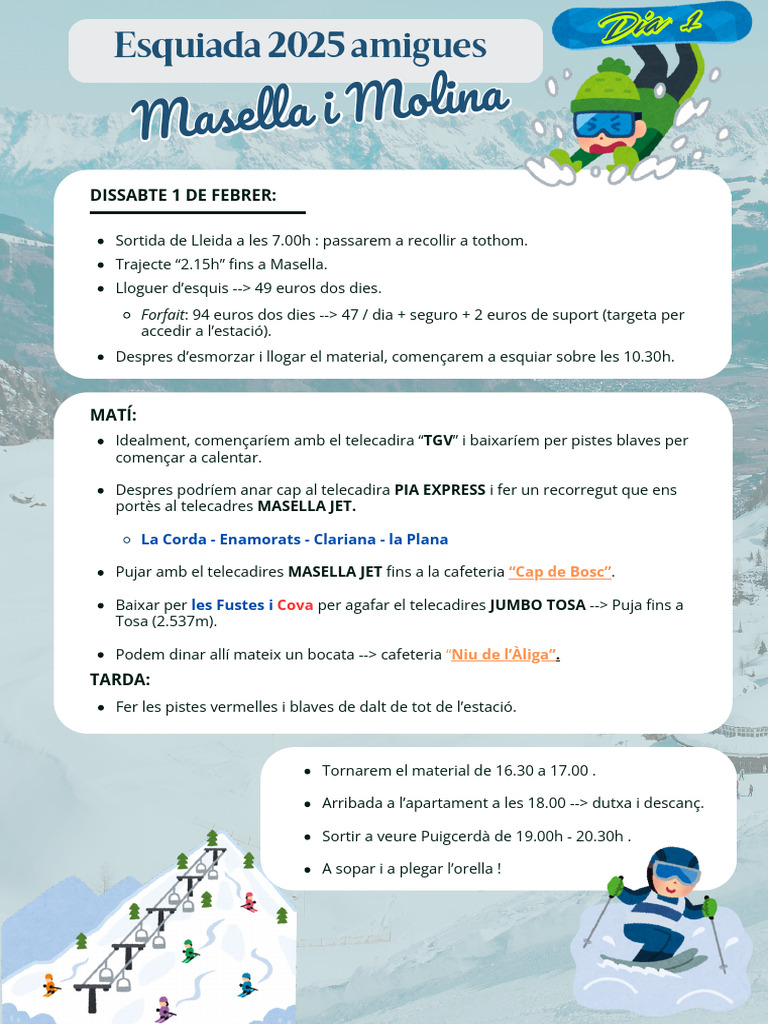 Planning Esquiada 2025 Masella I La Molina | PDF