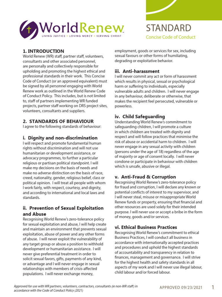 World Renew Code of Conduct 2 | PDF | Corruption | Justice