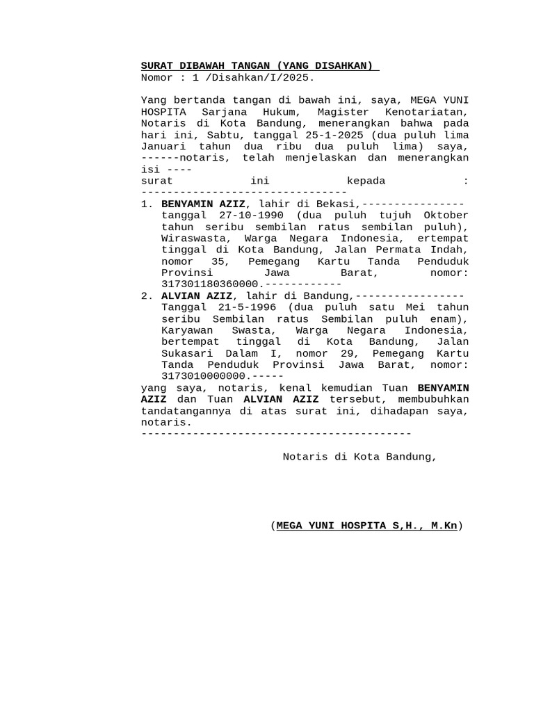 Surat Dibawah Tangan Yang Disahkan | PDF