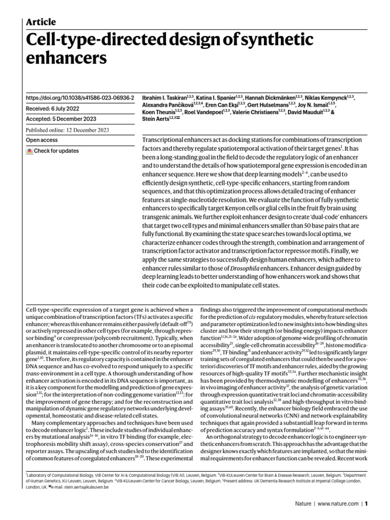 Cell-Type-Directed Design of Synthetic Enhancers: Article | PDF | Gene Expression | Gene