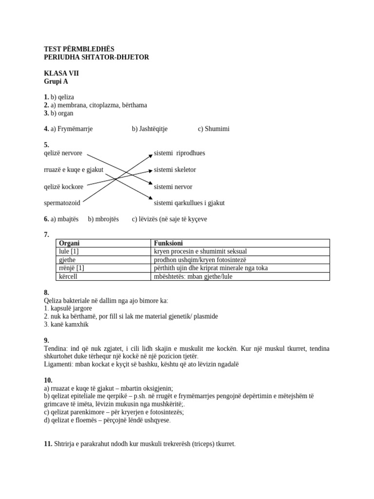 Biologji 7 (Perm I) Zgjidhja | PDF