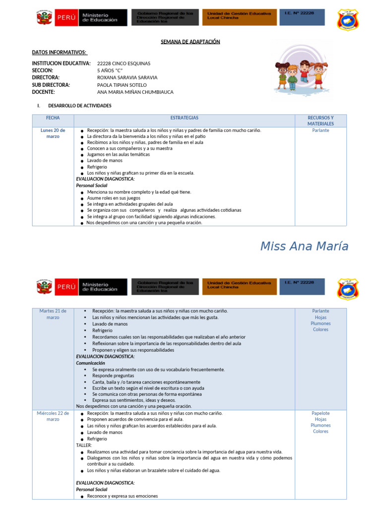 SEMANA DE ADAPTACION 2 SEMANAS | PDF