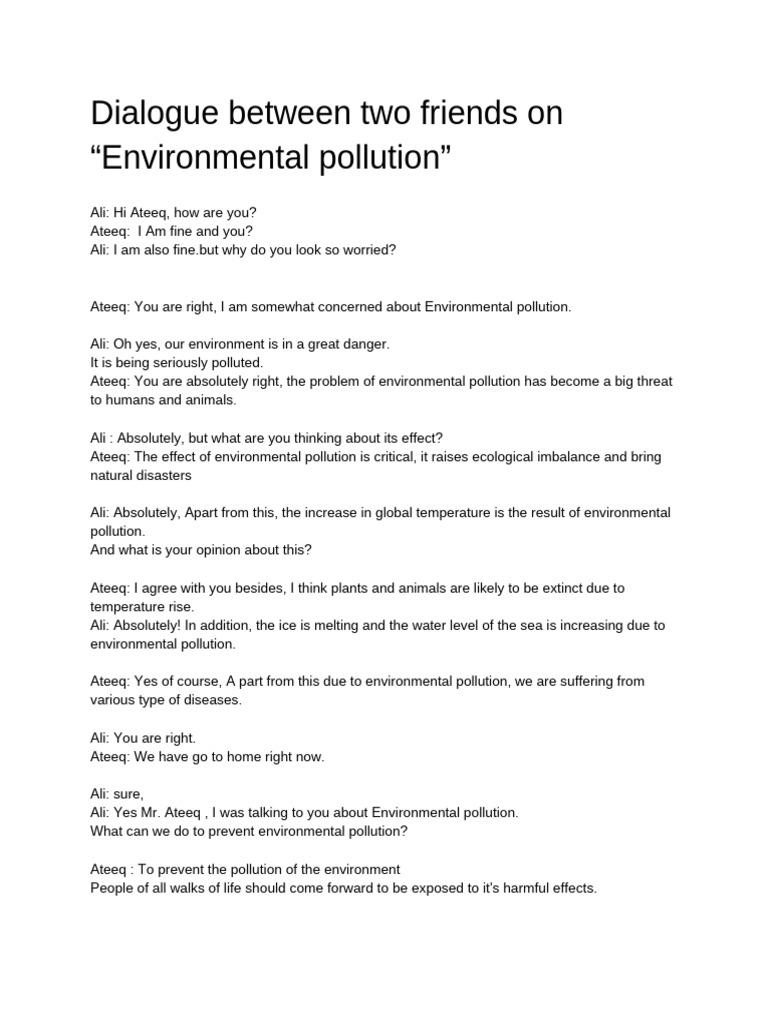 Dialogue Between Two Friends On Environmental Pollution | PDF