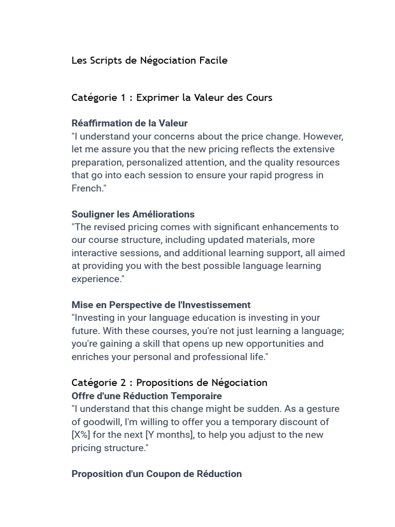 Les Scripts de Négociation Facile | PDF | Pricing