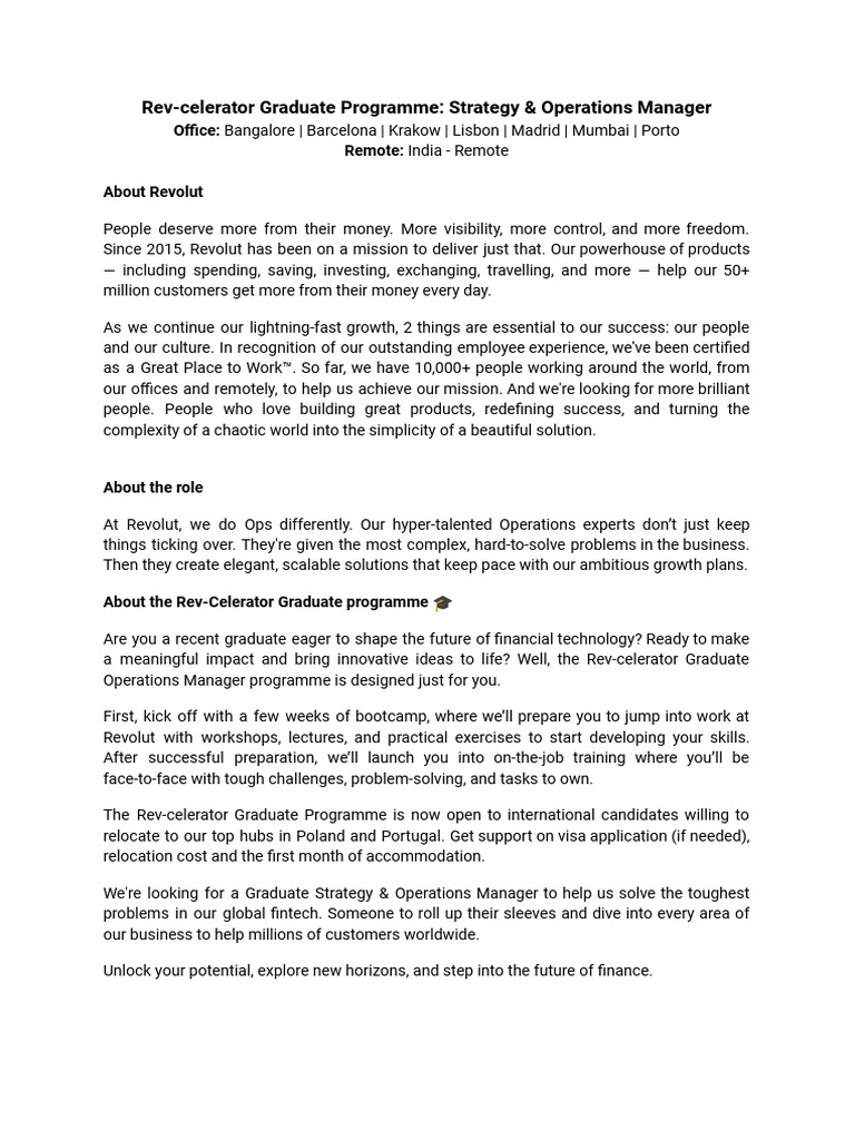 Rev-Celerator Graduate Programme - Strategy & Operations Manager | PDF | Cognition
