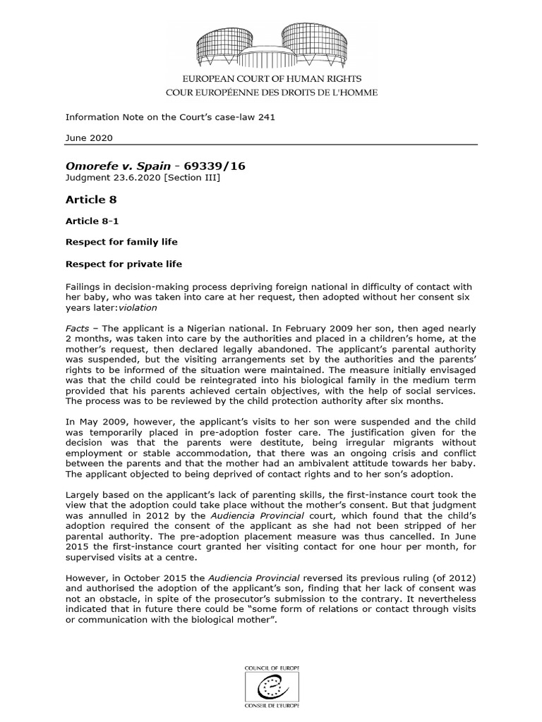 Omorefe v. Spain 69339-16 - European Court of Human Rights | PDF ...