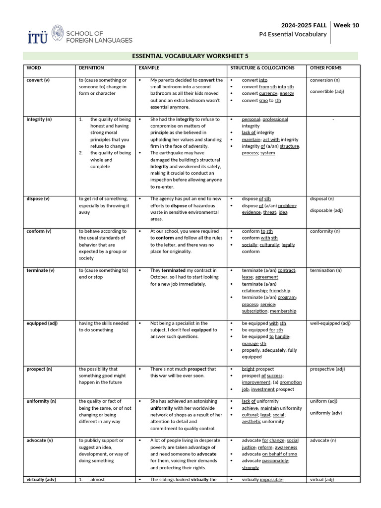 Essential Vocabulary Worksheet 5 | PDF | Integrity