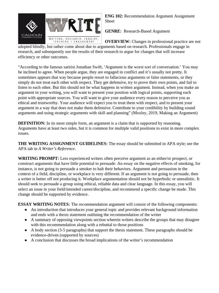 Research-Based Recommendation Argument | PDF | Argument | Apa Style