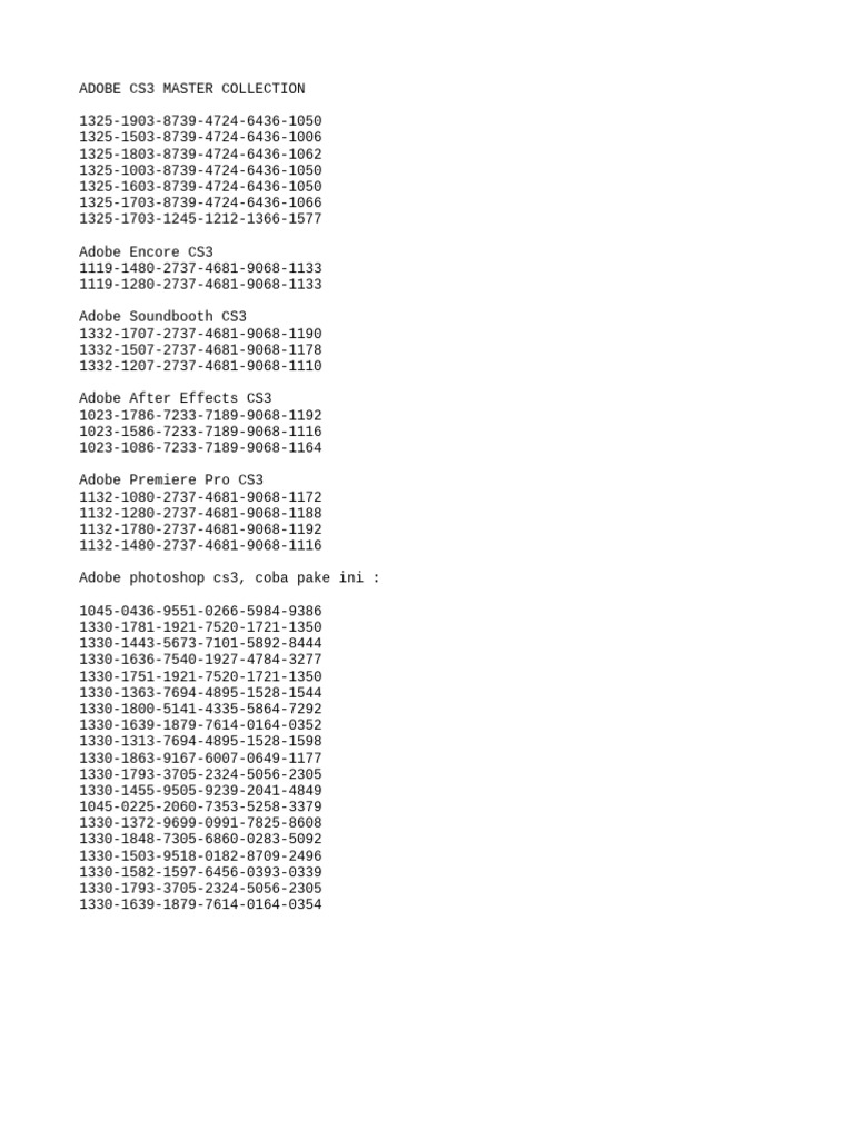Serial Key Adobe Master | PDF