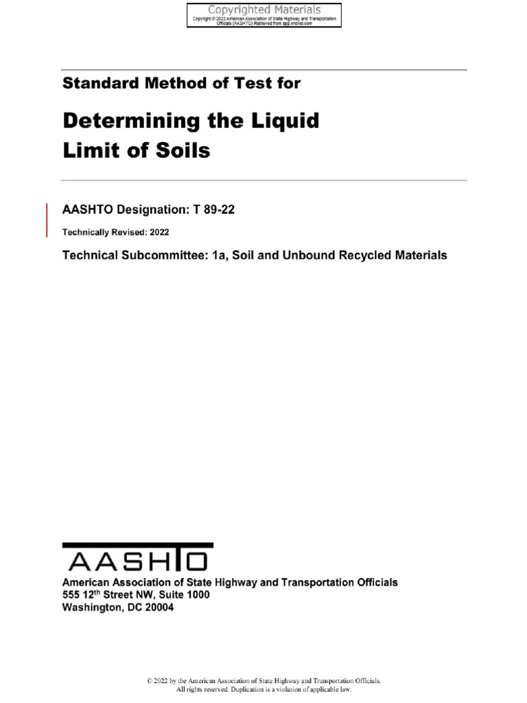AASHTO T 89-22 - Determining the Liquid Limit of Soils | PDF