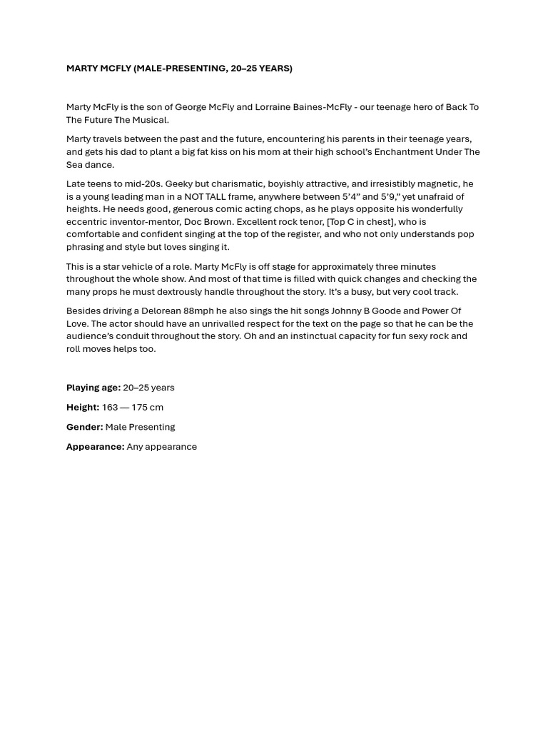 Marty Mcfly Character Breakdown | PDF