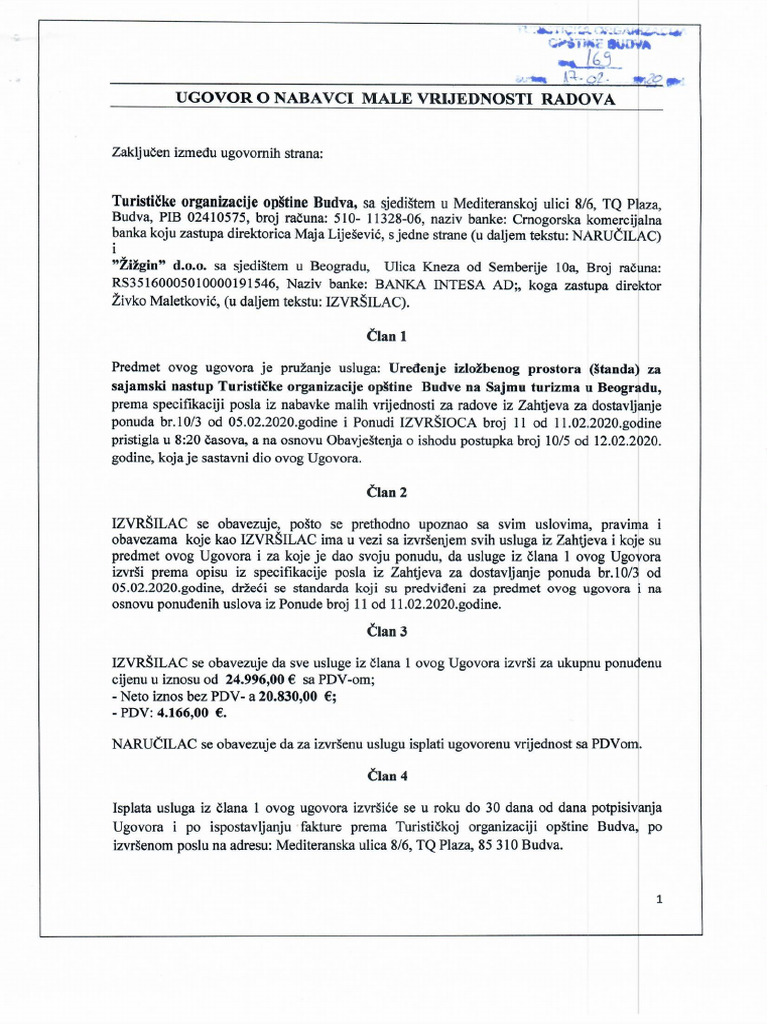 3O6-Ugovor o Nabavci Male Vrijednosti - Žižgin | PDF
